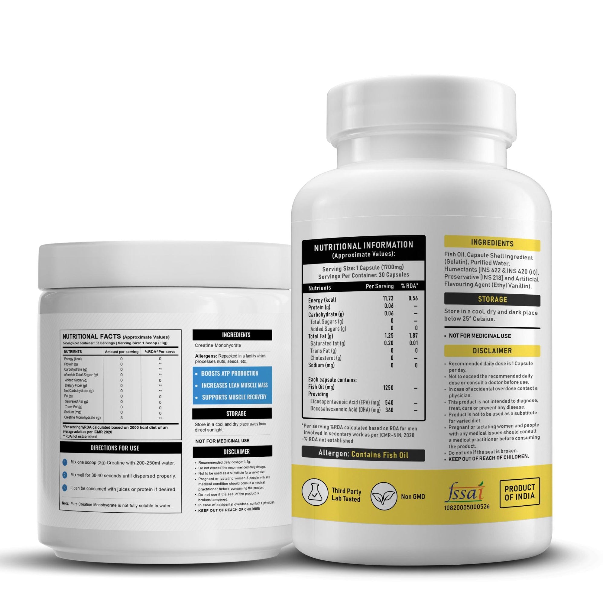 YouWeFit Omega-3 Fish Oil (30 Capsules), 1250mg + Wellcore Creatine Mo ...