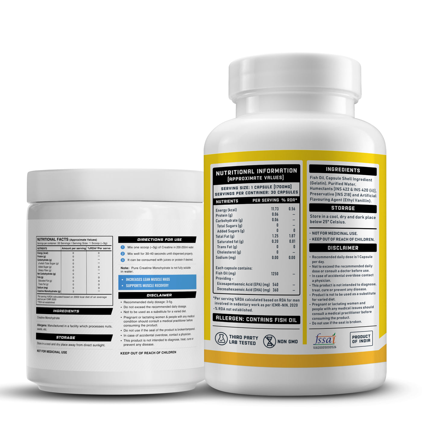 YouWeFit Omega-3 Fish Oil (30 Capsules), 1250mg + Wellcore Creatine Mo ...