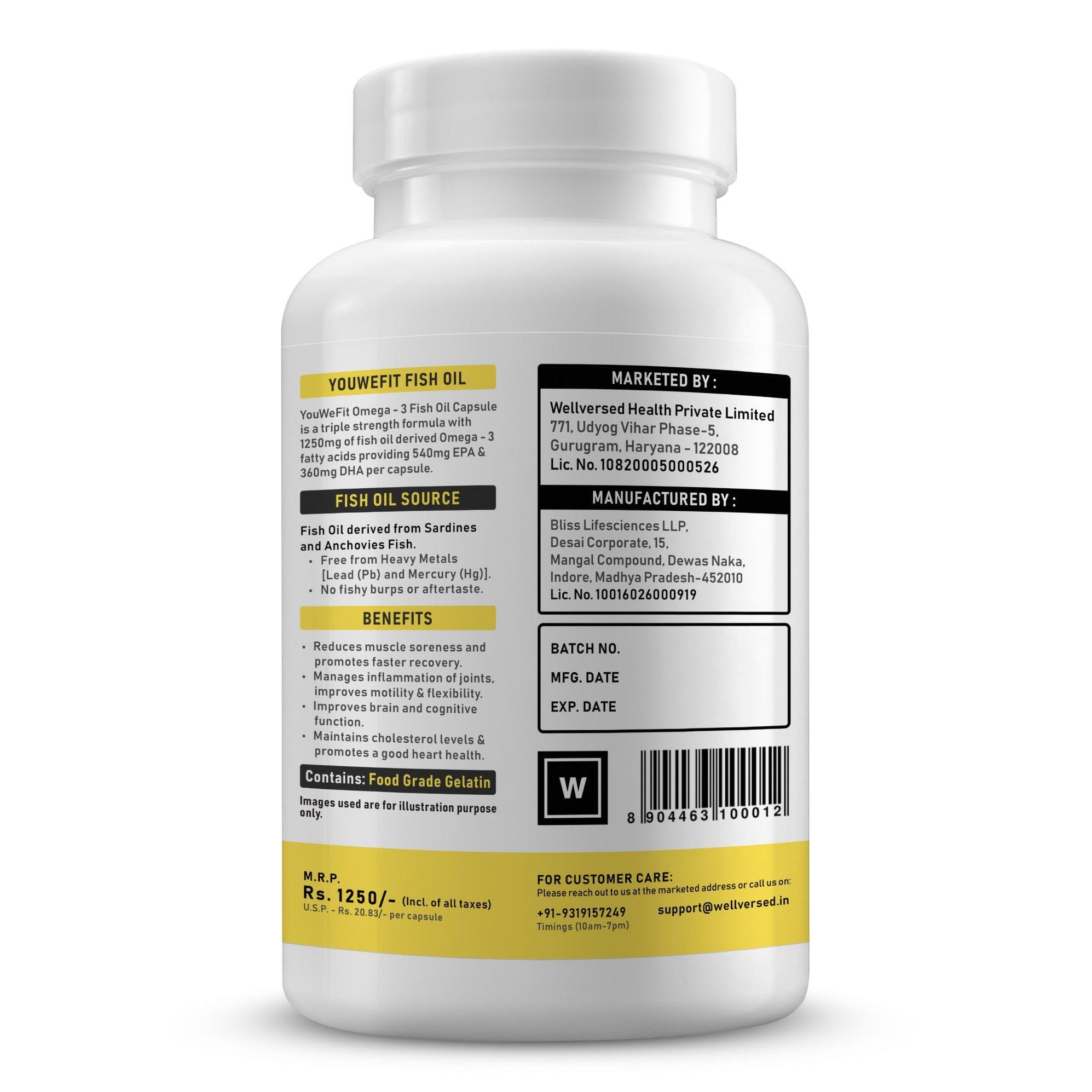 YouWeFit Omega-3 Fish Oil Capsules (60 Capsules), 1250mg — Wellversed