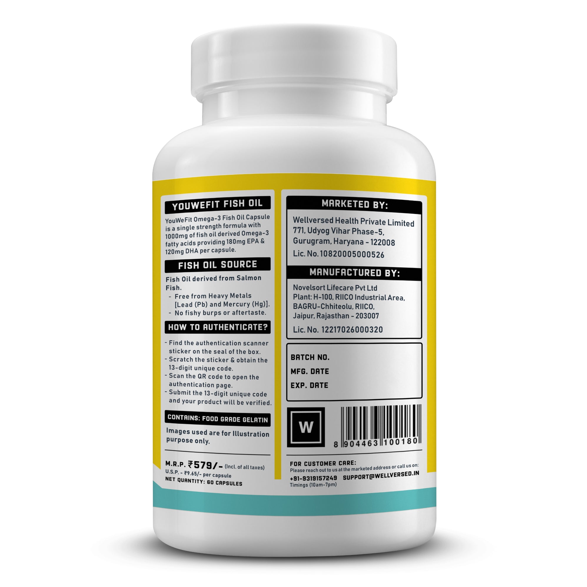 YouWeFit Omega-3 Fish Oil (60 Capsules), 1000mg — Wellversed