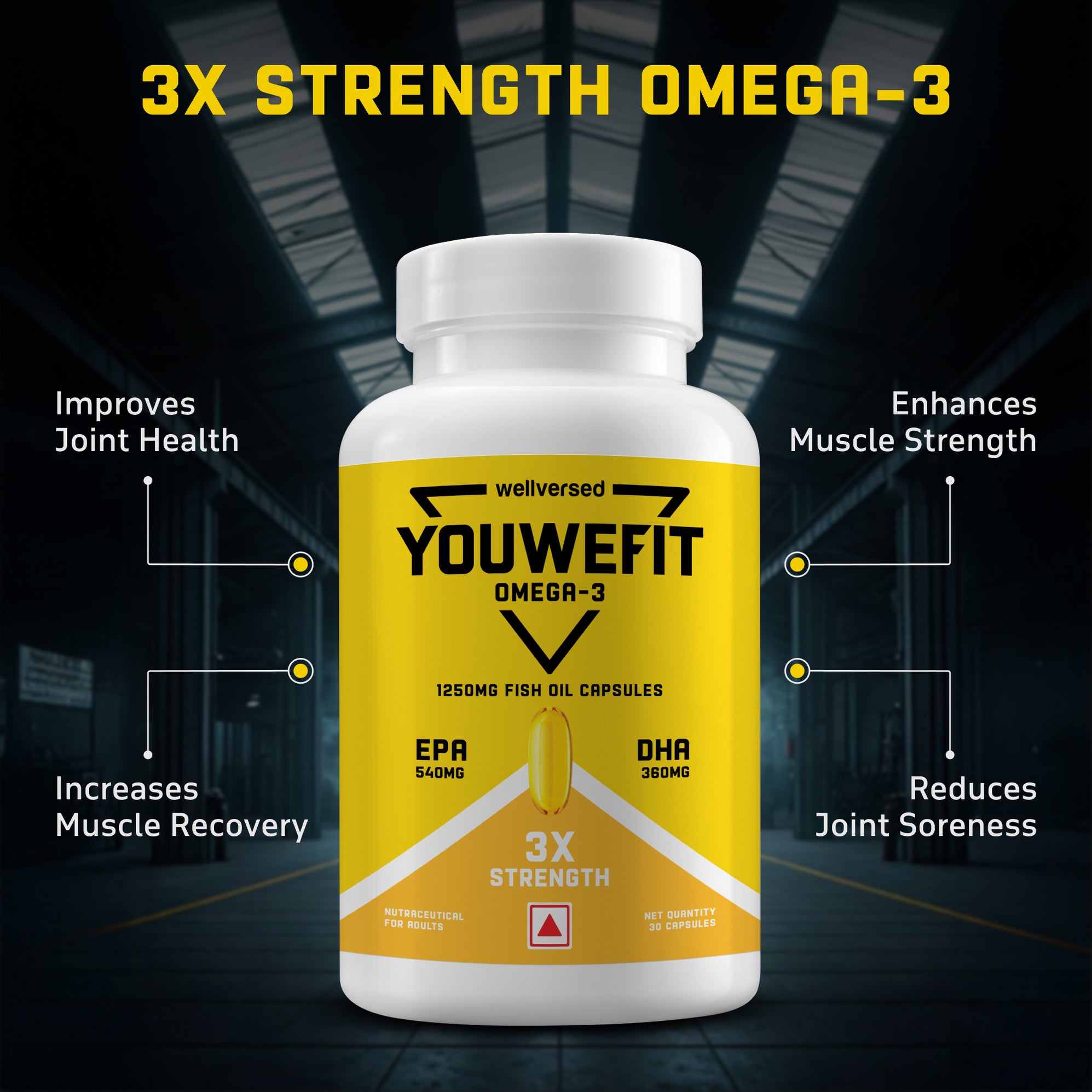 YouWeFit Omega-3 Fish Oil (30 Capsules), 1250mg + Wellcore Creatine Mo ...