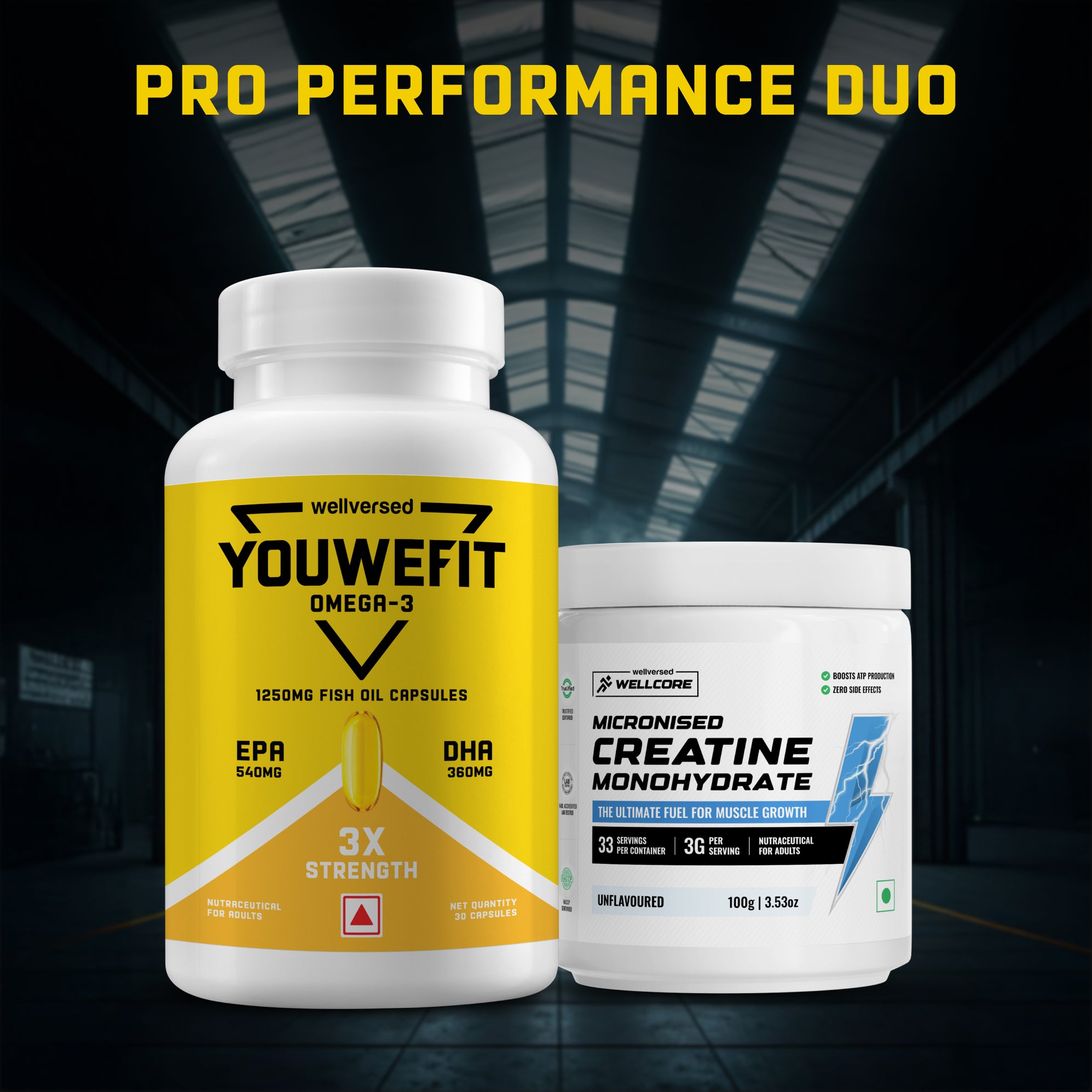 YouWeFit Omega-3 Fish Oil (30 Capsules), 1250mg + Wellcore Creatine Mo ...