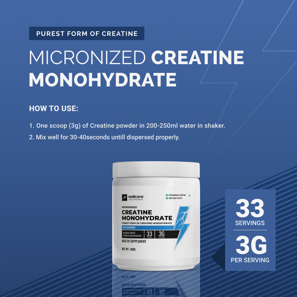 Wellcore - Micronised Creatine Monohydrate (100g, 33 Servings) | 100% ...
