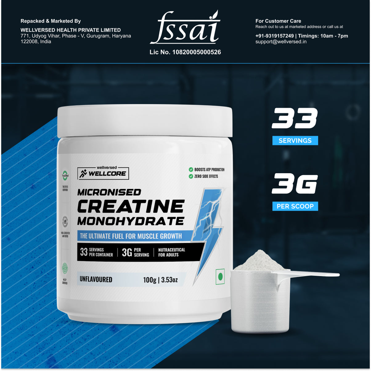 Buy Wellcore Micronised Creatine Monohydrate (100g, 33 Servings ...