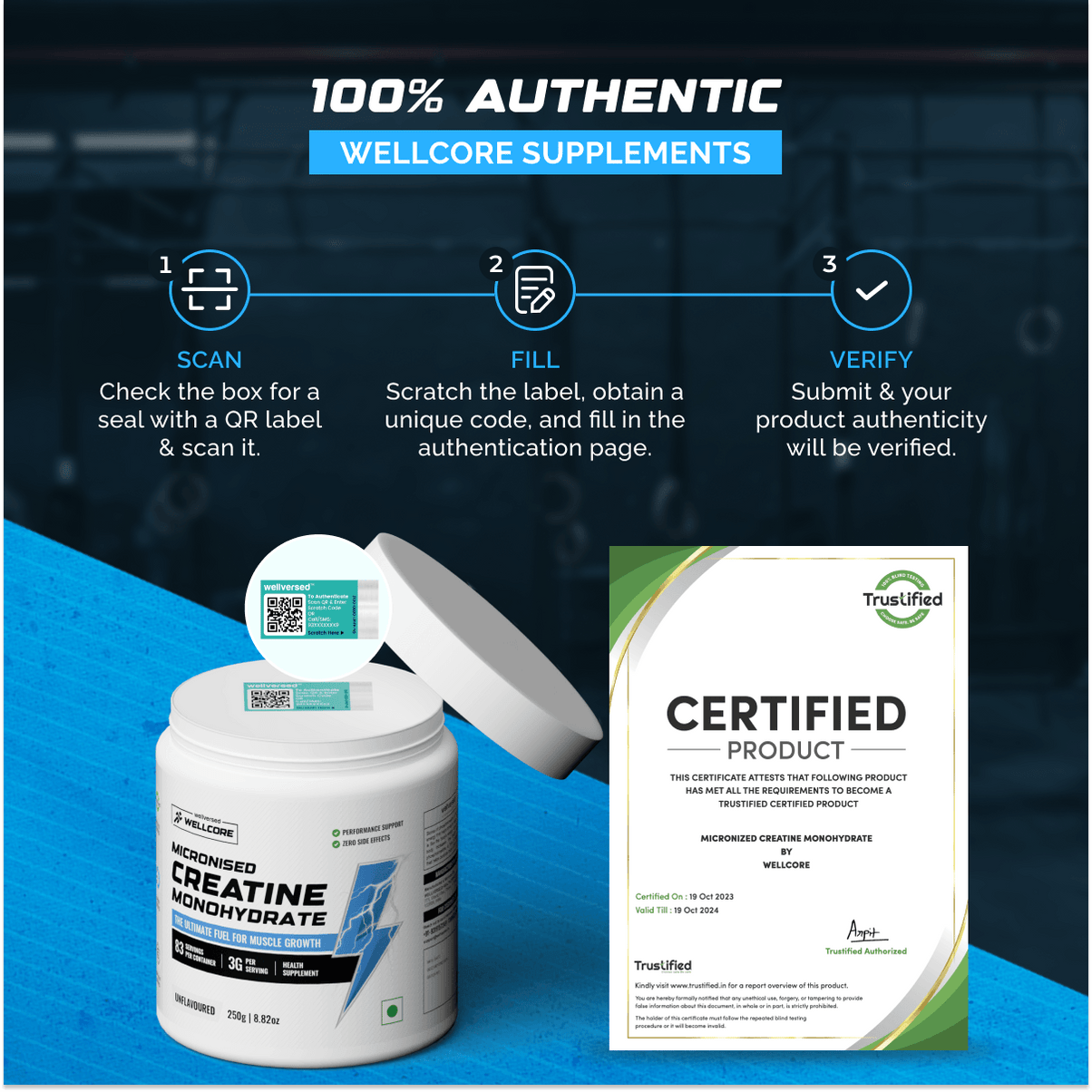 Wellcore - Micronised Creatine Monohydrate (250g, 83 Servings) | 100% ...