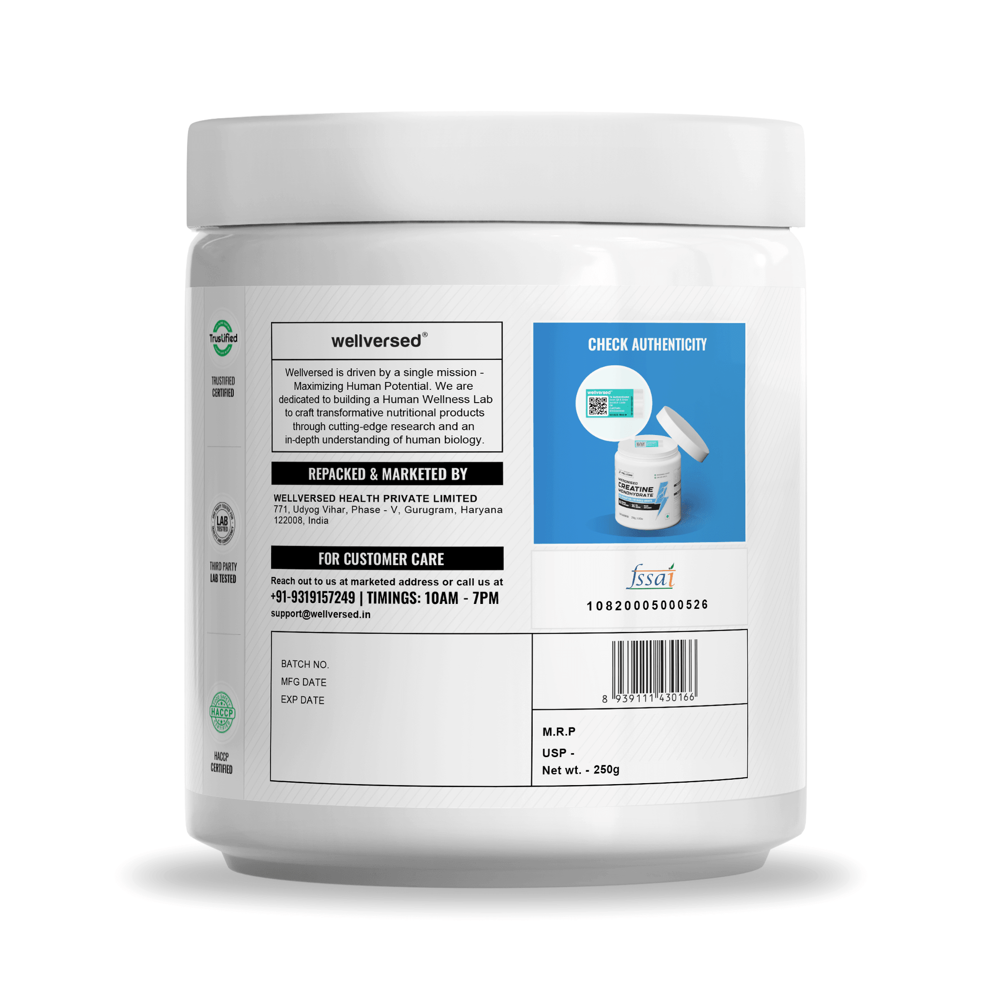 Wellcore - Micronised Creatine Monohydrate (250g, 83 Servings) — Wellversed